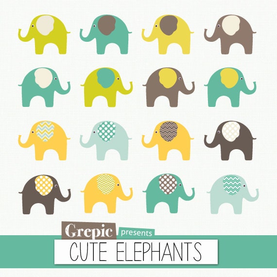 Elephant clip art: Digital clipart “CUTE ELEPHANTS” pack with grey ...